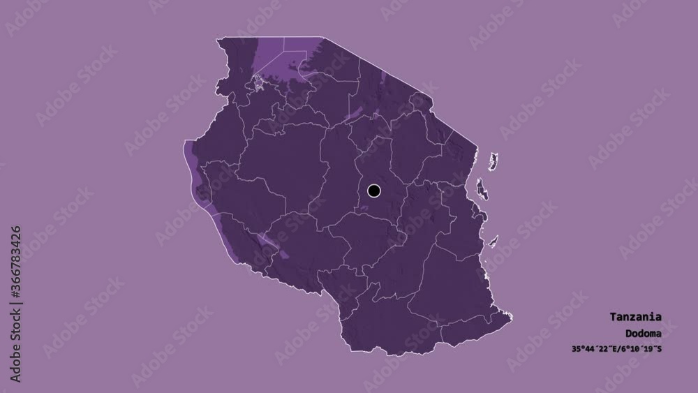 Tanga, region of Tanzania, with its capital, localized, outlined and ...