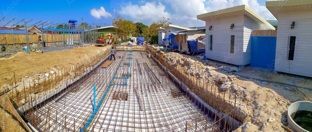 Swimming pool construction.Steel structure swimming pool.Steel ...