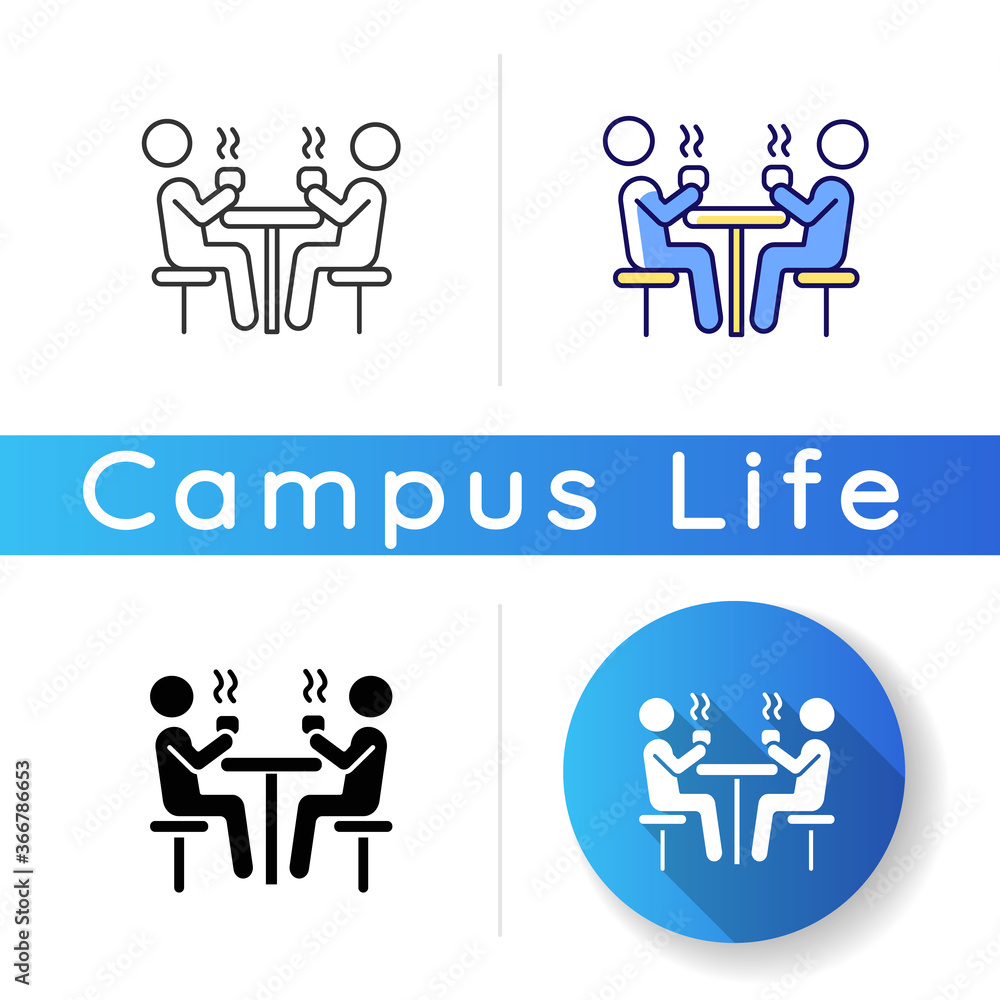 Dining hall icon. School cafeteria. University canteen. Students having ...