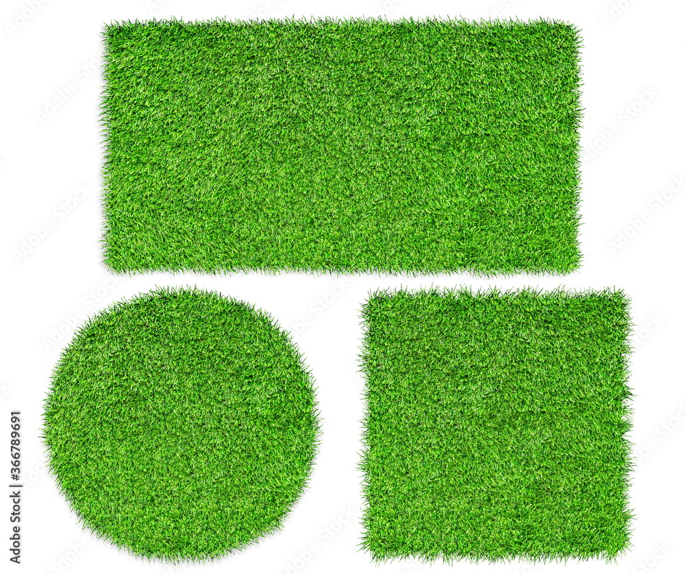 Top view of Green artificial grass in circle, square and rectangle ...
