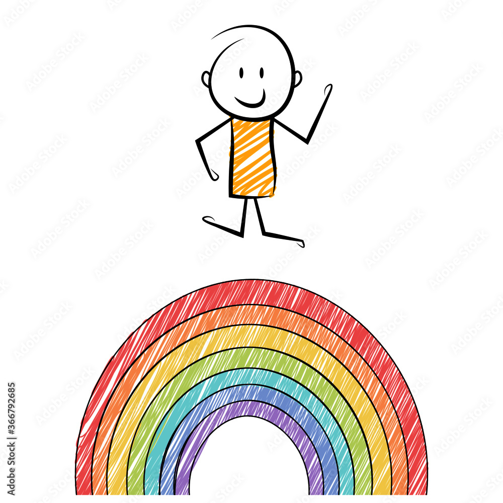 cartoon stickman: rainy season,rain,monsoon,rainbow,vibgyor, protected ...
