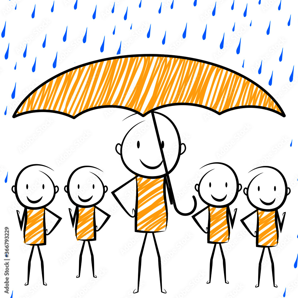 cartoon stickman: rainy season,rain,monsoon umbrella, protected ...
