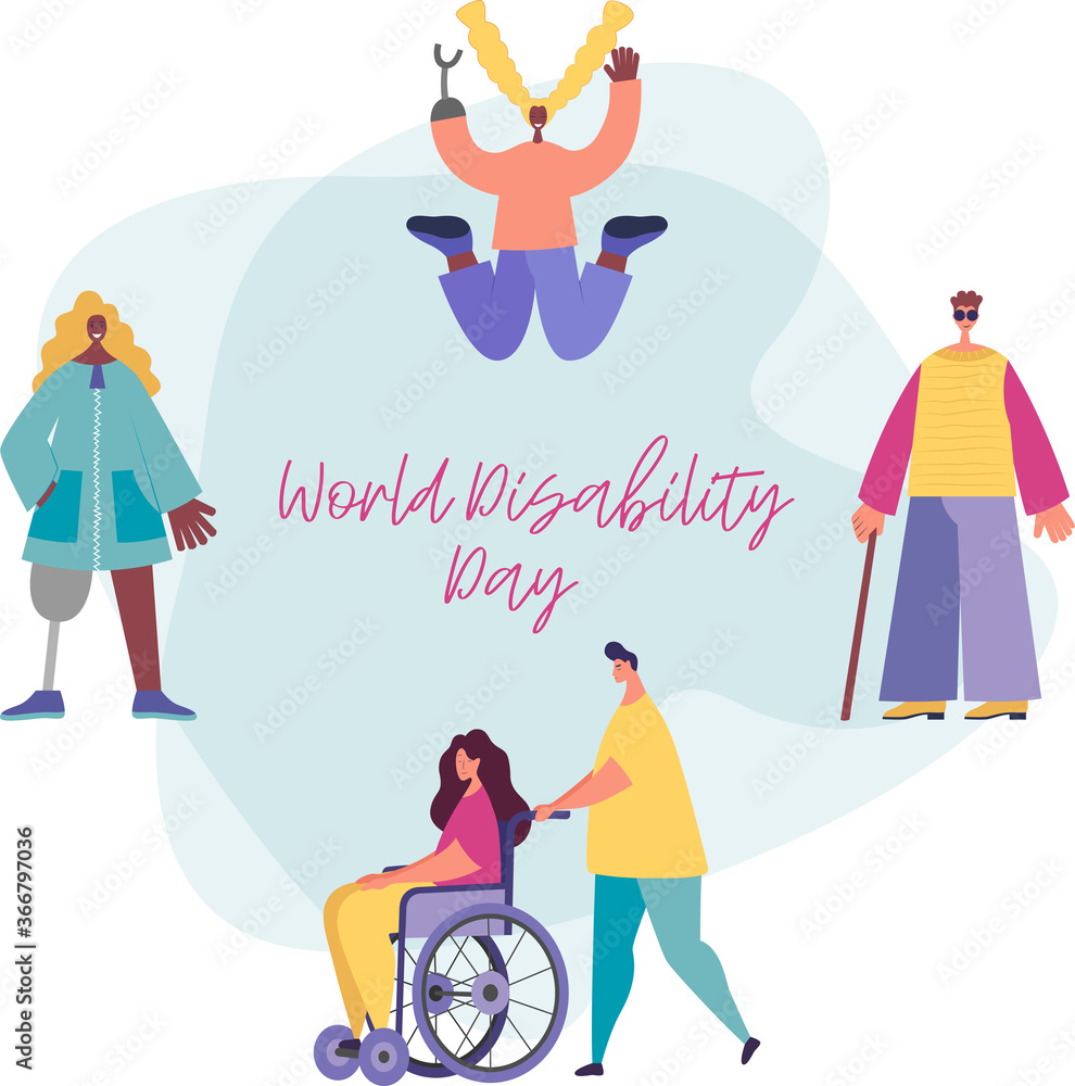 Vector background with disabled people. World Disability Day. Flat ...