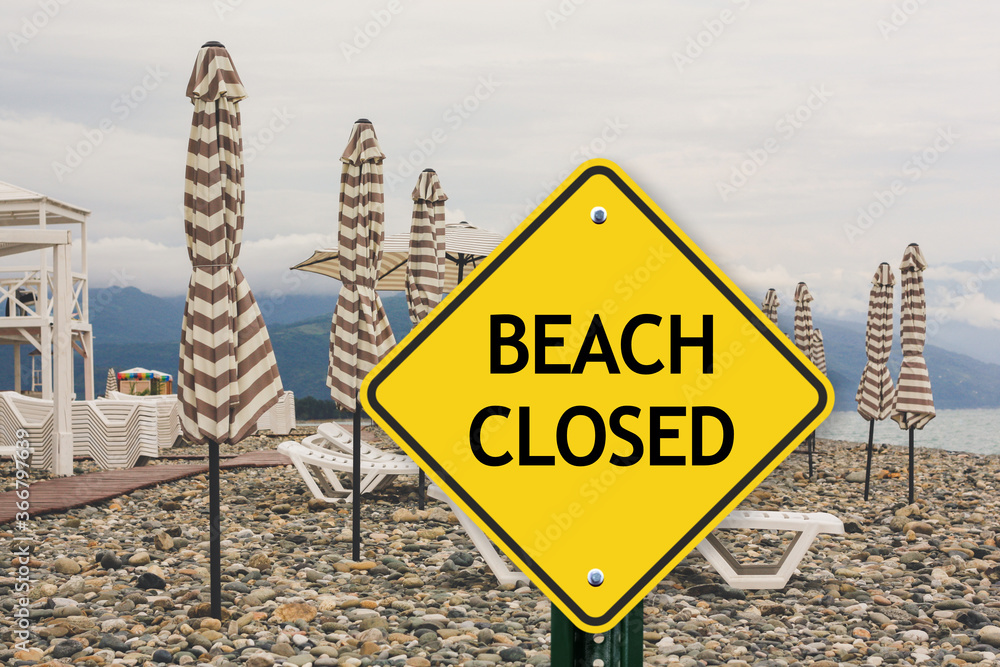 Beach Closed sign. Public beaches & parking are closed to help stop the ...