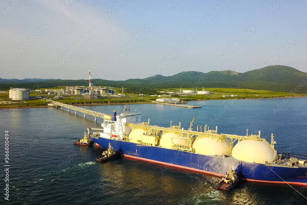 liquefied gas tanker near the loading terminal. Transportation of ...