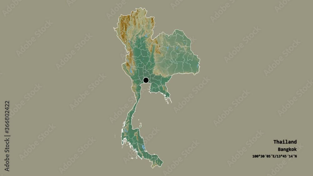 Sa Kaeo, province of Thailand, with its capital, localized, outlined ...