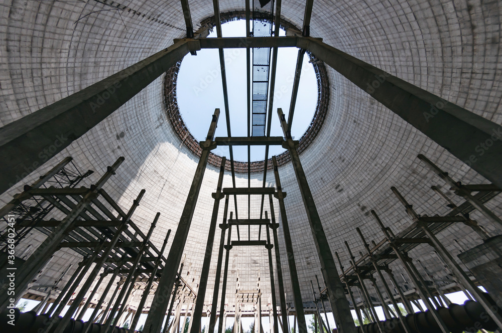 Cooling stack of Reactors building in Pripyat, Chernobyl exclusion Zone ...