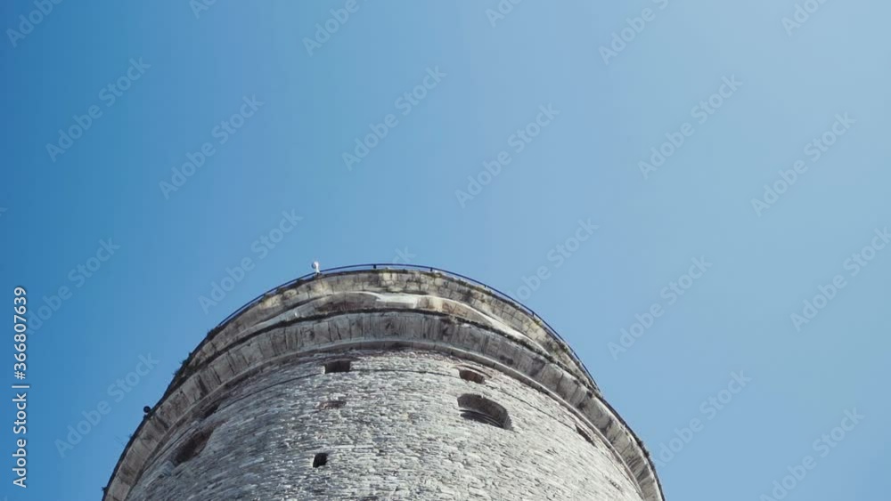 Galata Tower bottom angle panning. Istanbul historical Galata tower ...