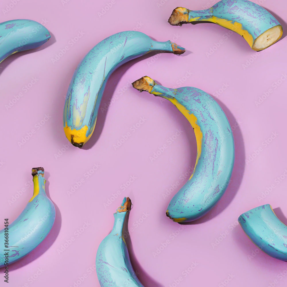 Blue bananas on pink background. Bananas in paint. Wallpaper for ...