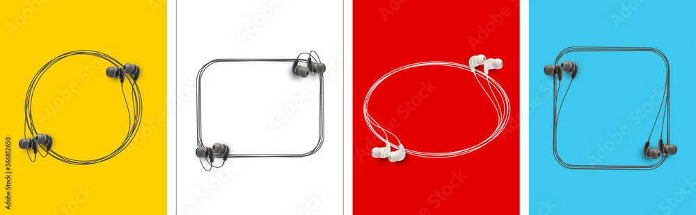 Innovative music quotation template speech bubble set in headphones ...