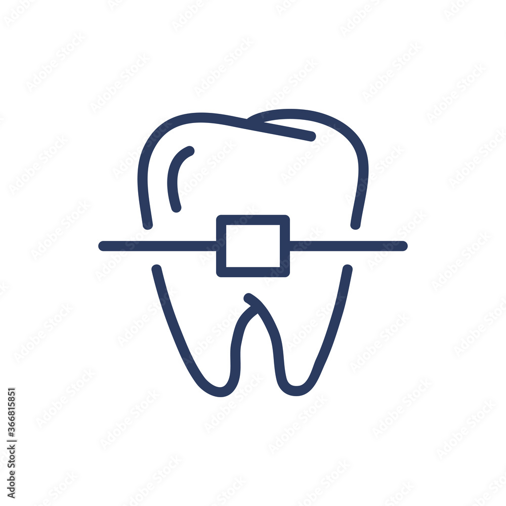 Teeth braces thin line icon. Orthodontic brackets, molar isolated ...