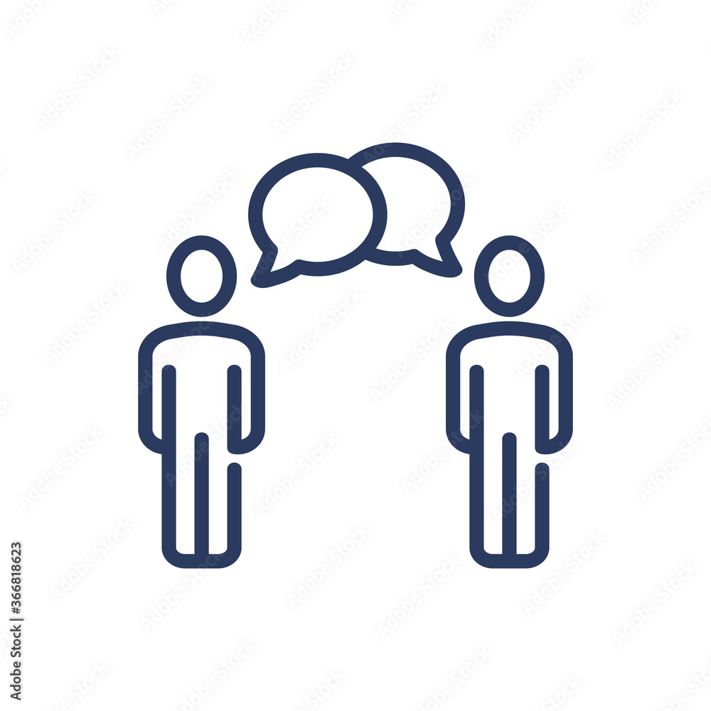 Human conversation thin line icon. Two men talking with speech bubbles ...