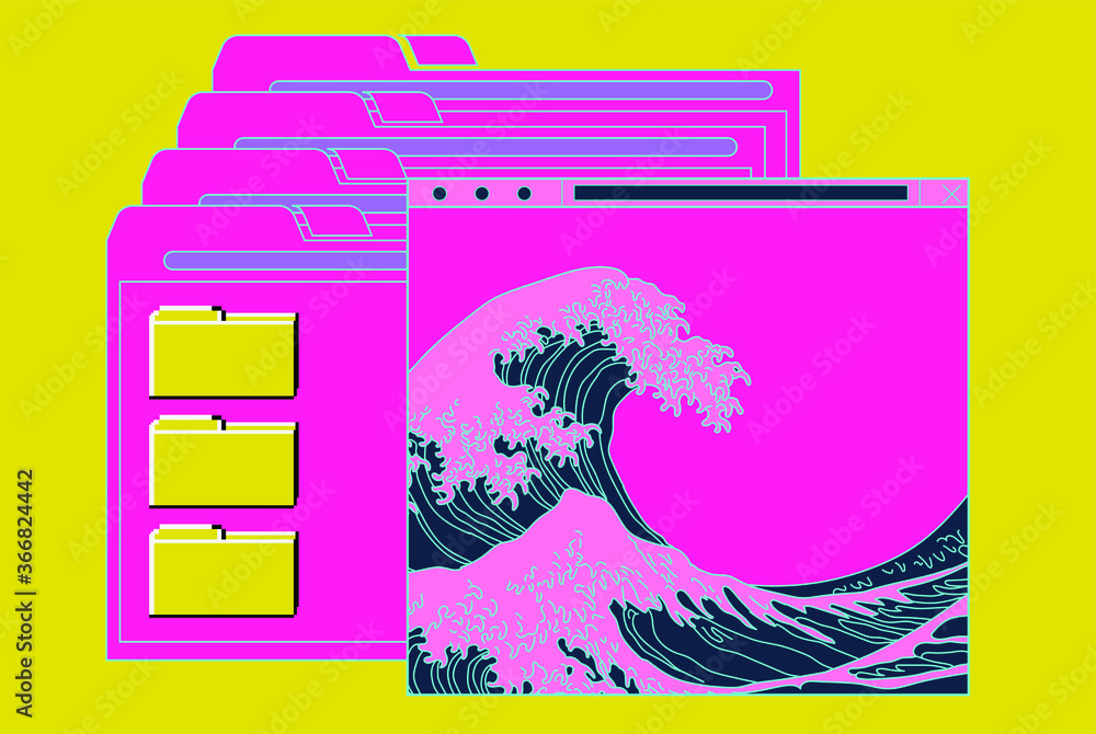 Vetor de Collage with user interface elements and image of sea waves ...