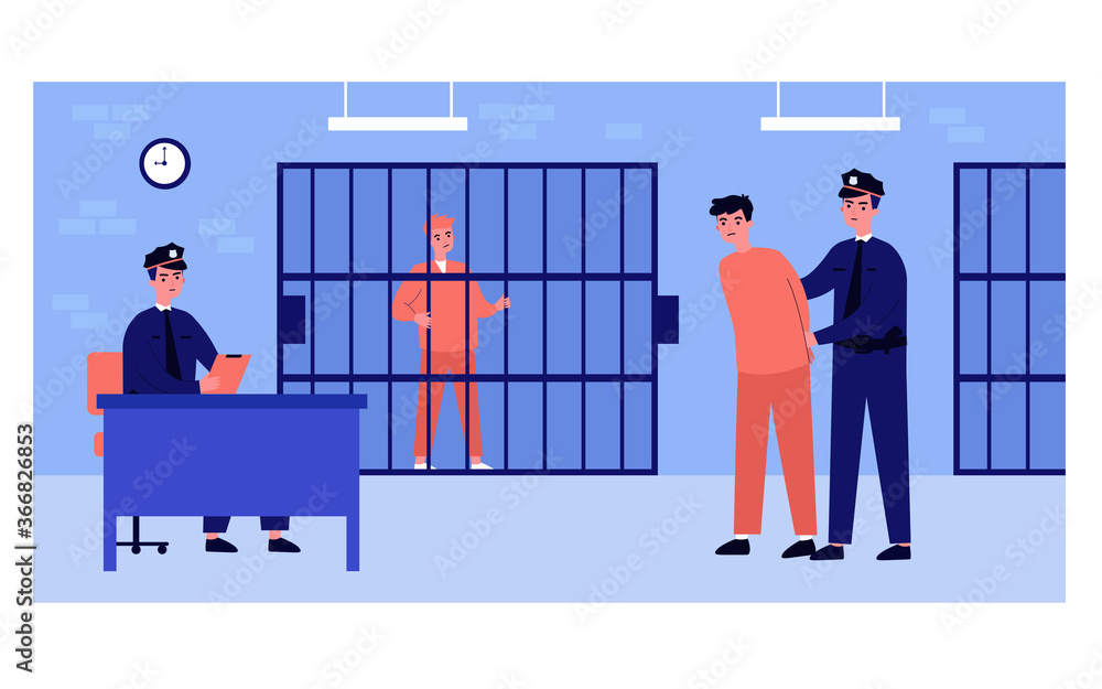 Policemen And Arrested Men In Police Department Prison Guard Officer policemen-and-arrested-men-in-police-department-prison-guard-officer