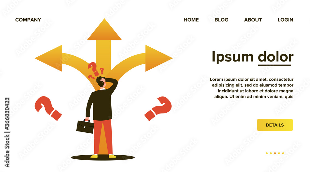 Adult person thinking about direction flat vector illustration. Man in ...