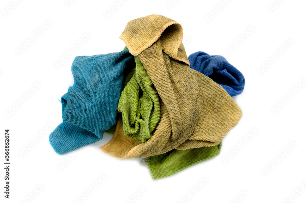 Poster Old dirty torn rag isolated on white background. Cleaning rag ...