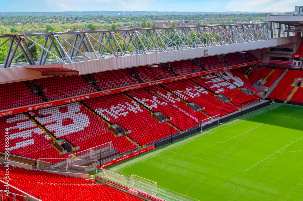 Liverpool, United Kingdom - May 17 2018: Anfield stadium, the home ...