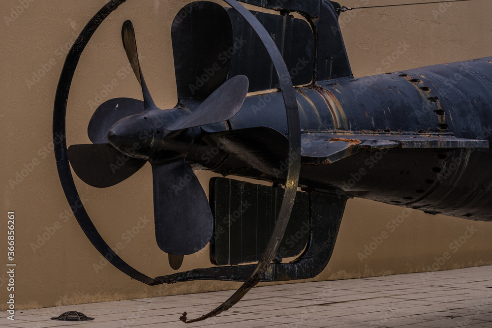 Rudder and propeller section of WWII Japanese submarine Stock Photo ...