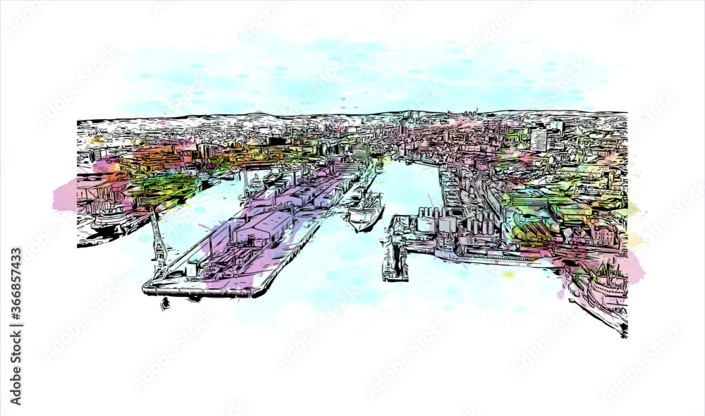 Building with landmark of Aberdeen is a port city in northeast Scotland ...