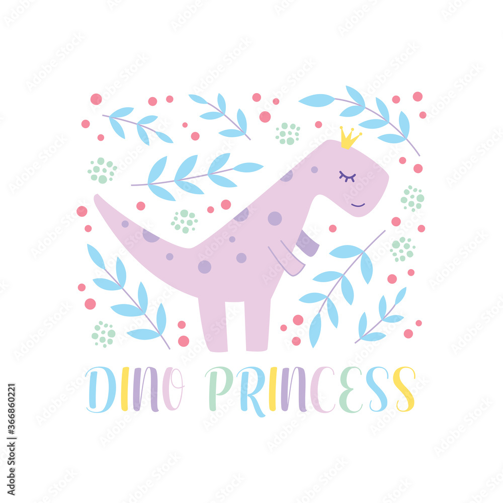 Cute T-Rex Princess Dinosaur Cartoon Illustration. Stock Vector | Adobe ...