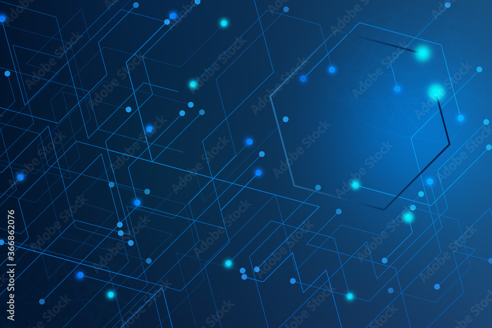 Abstract futuristic circuit board computer networking technology. Blue ...