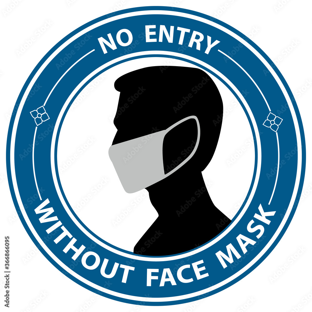 Warning sign No entry without face mask stamp, mask required sign ...