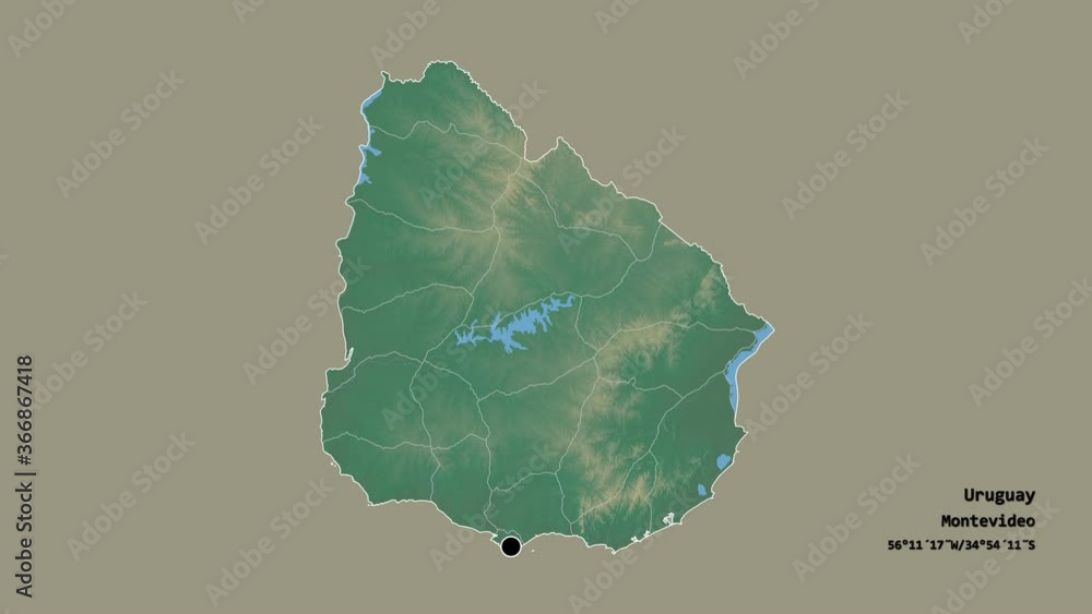 Artigas, department of Uruguay, with its capital, localized, outlined and zoomed with ...