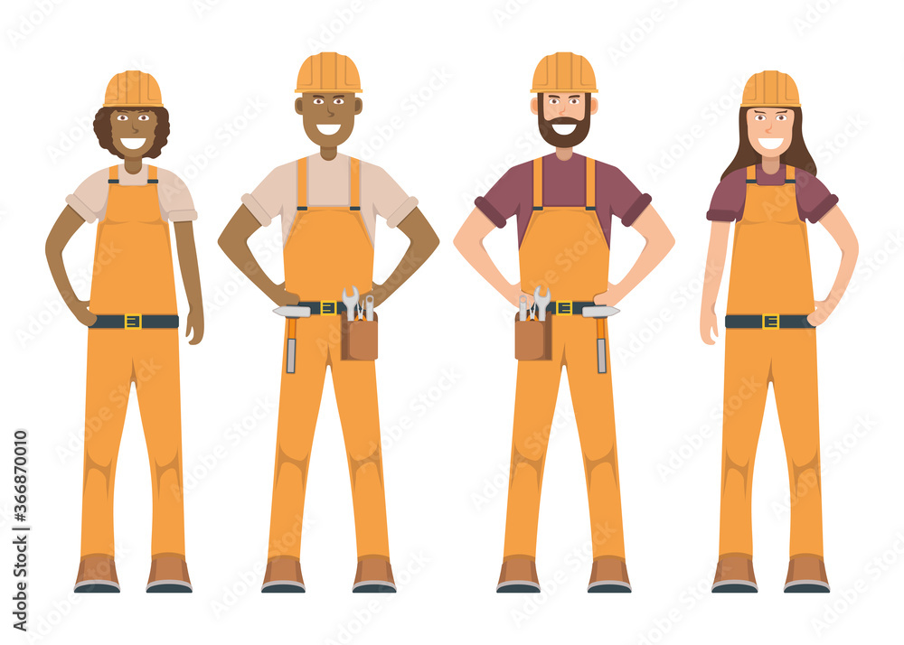 Character workman standing isolated on white, flat vector illustration ...