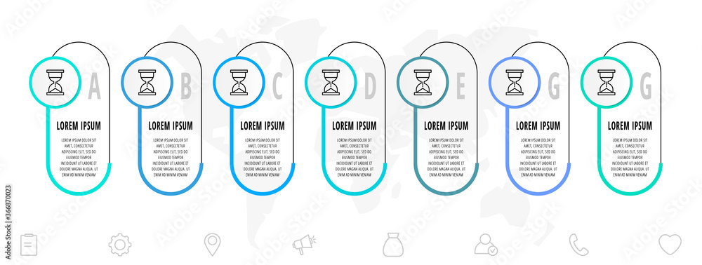 Infographics circles with 7 steps, labels. Line vector template. Can be ...
