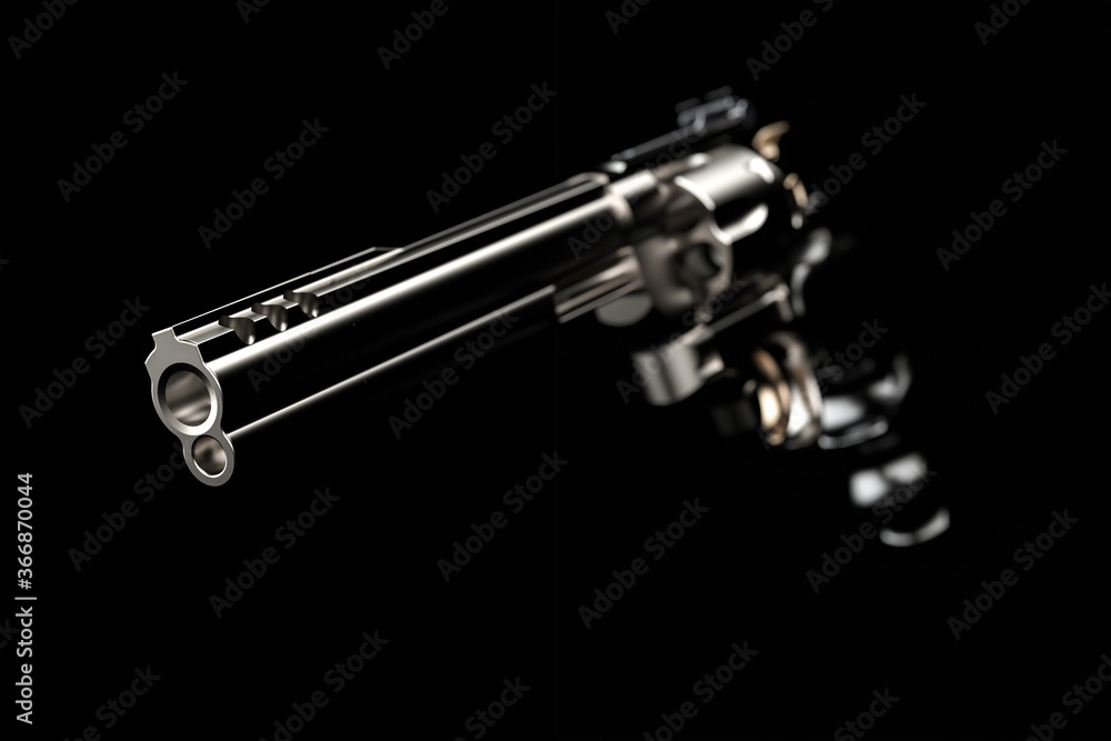 3D illustration. Barrel of a gun. Revolver colt python chrome isolated ...