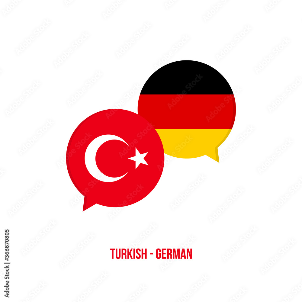 Turkish to german flags speech bubbles for language school, translation ...