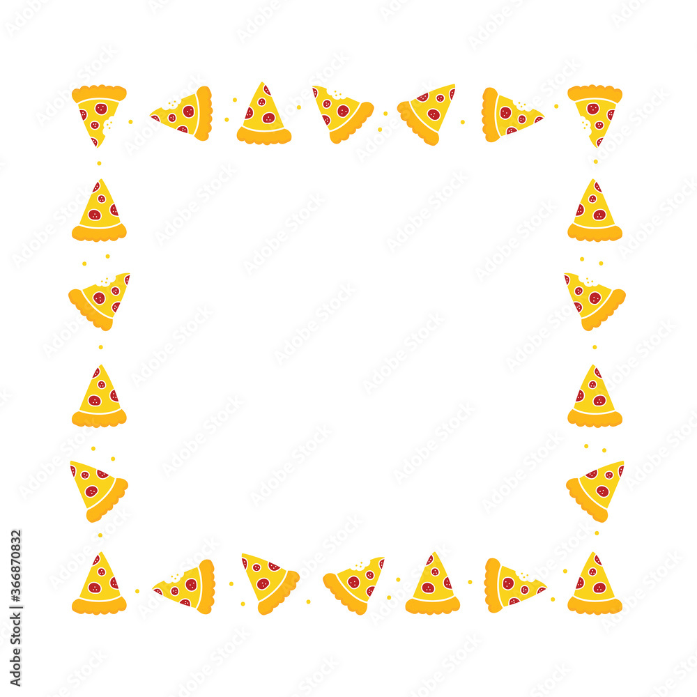 Cartoon style square vector frame, card template with pepperoni pizza ...
