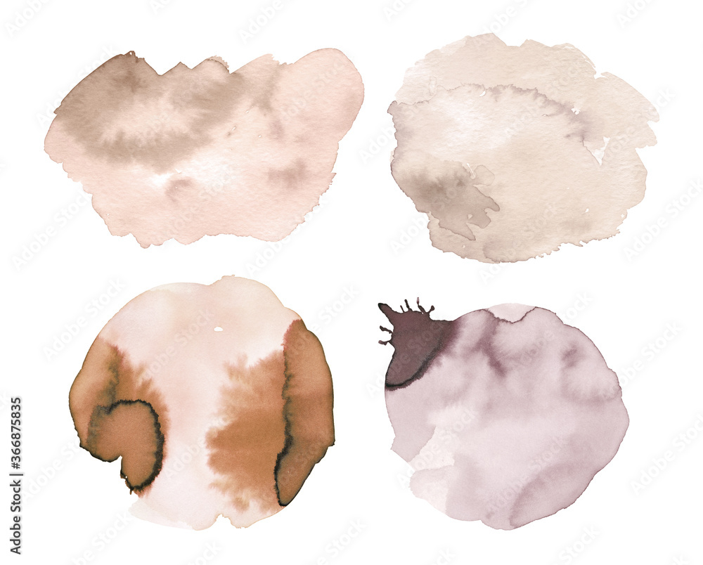 Set of watercolor brush stroke and stain in neutral color. Hand drawn ...