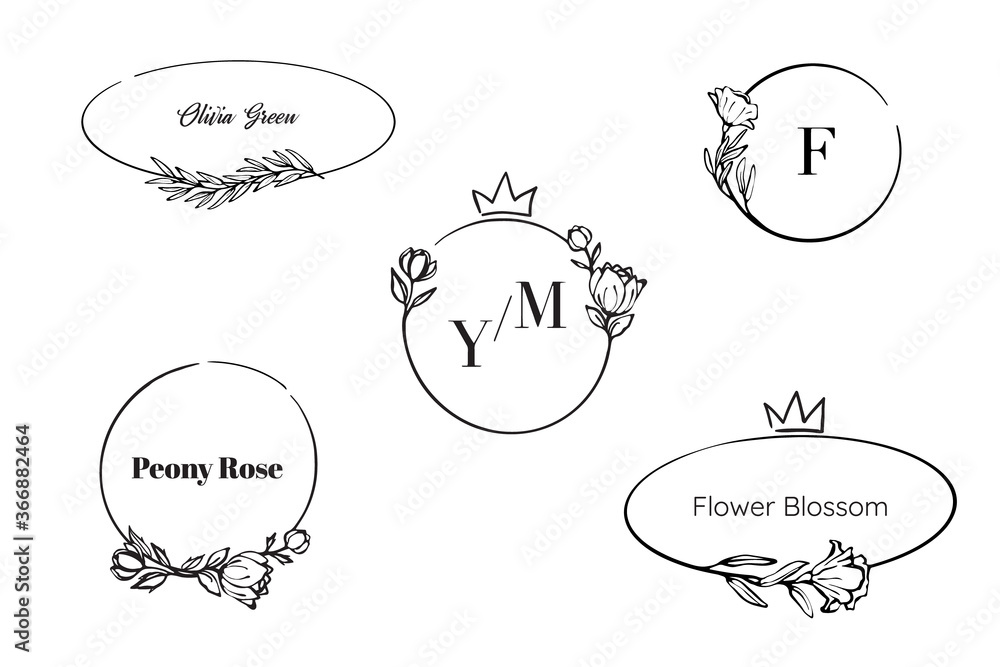 Floral line frame logo. Vector flower for elegant wedding design ...