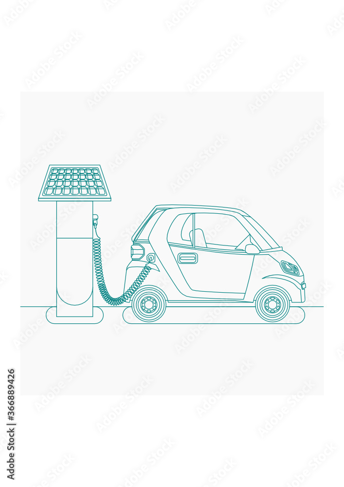 Editable Side View Solar Energy Electric Car Charging Vector ...