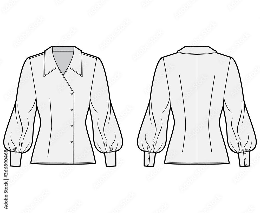 Blouse technical fashion illustration with oversized collar, long ...