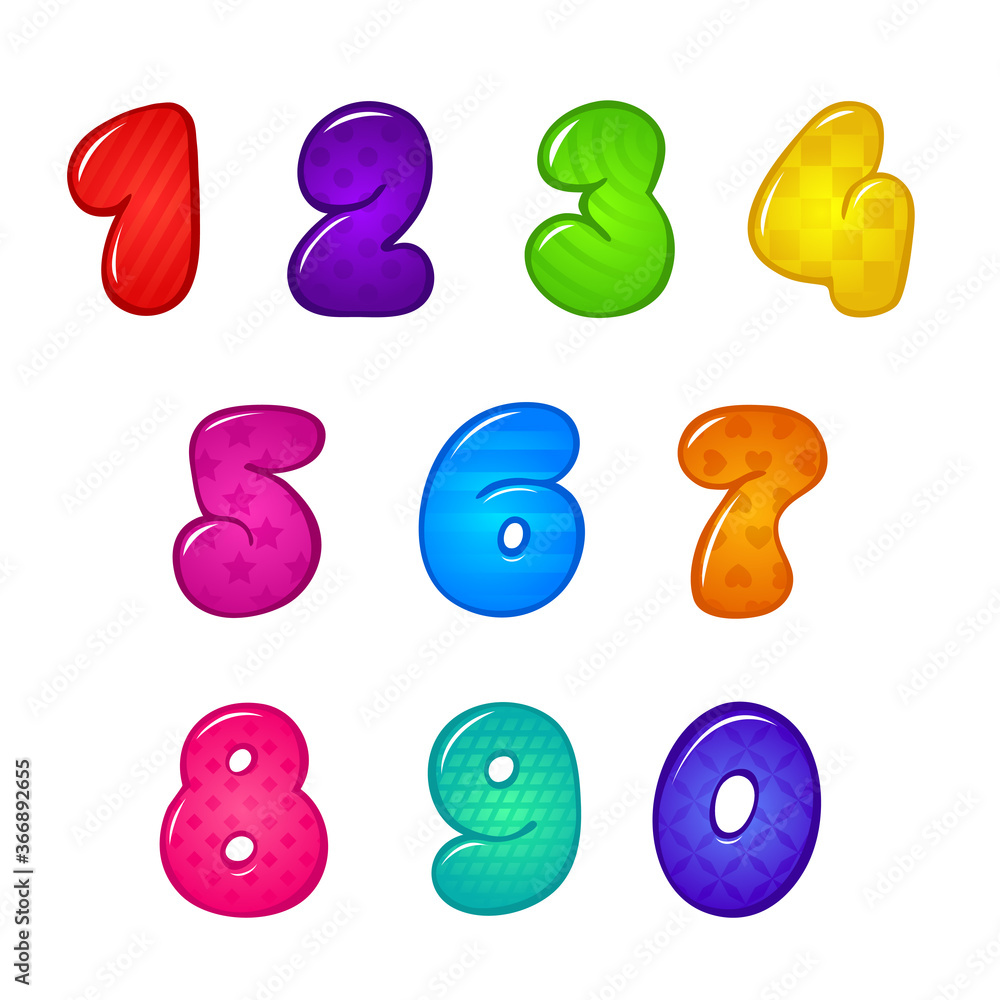 Colorful numbers. Vector cartoon set of buttons with comic numbers with ...