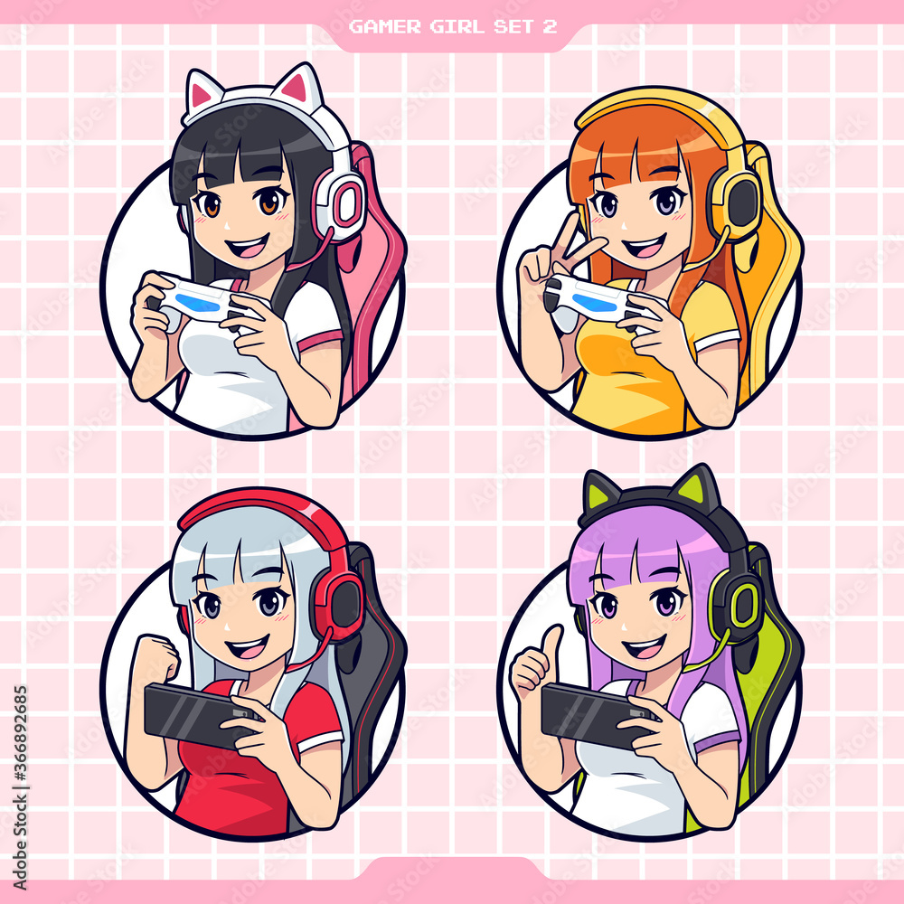 Gamer Girl Esport Mascot Logo Set Stock Vector Adobe Stock