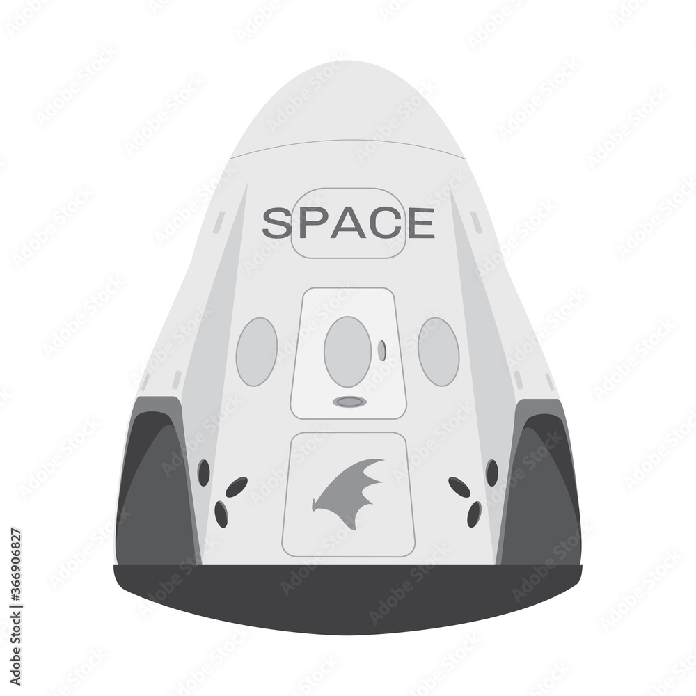 SpaceX space craft, Crew Dragon 2019. Vector rocket Falcon 9 . Cartoon ...