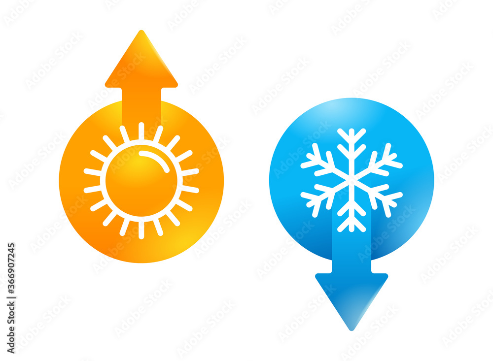 Weather change or climate control icon with temperature rising and ...