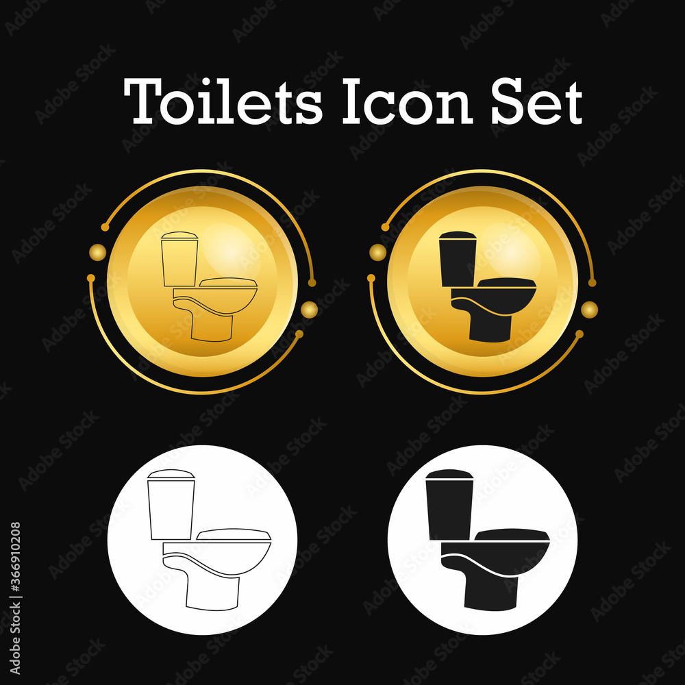 toilet icon vector on golden background, restroom sign set Bathroom ...