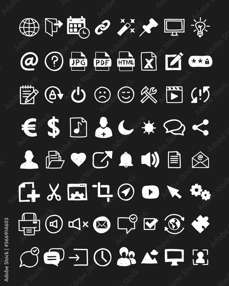 Website vector icons on blackboard. Sketch user interface doodle signs ...