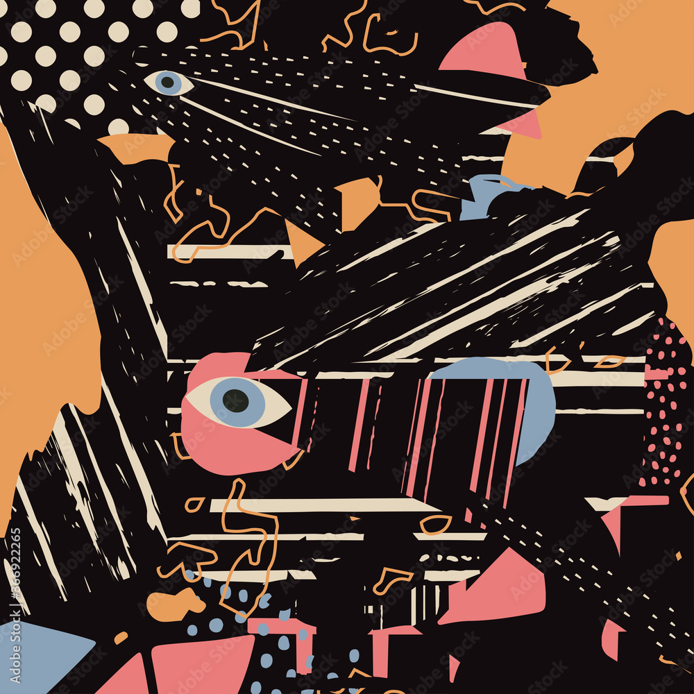 Different textures and shapes artistic vector illustration collage ...