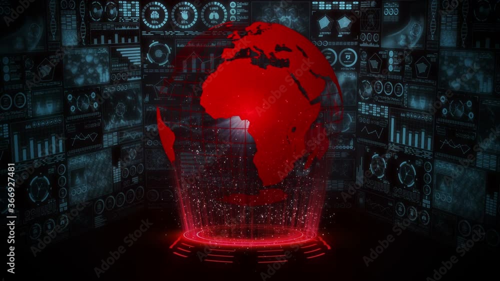 Pandemic of infection. Global earth with red dots of infection. Medical ...