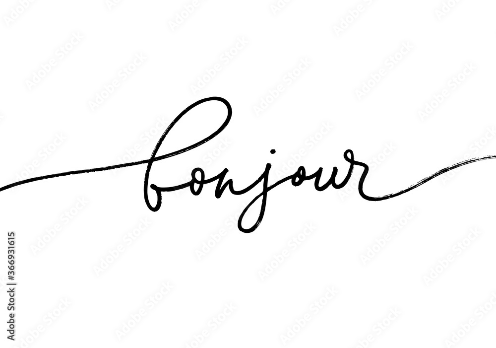 Bonjour ink brush pen vector lettering. Modern word handwritten vector ...