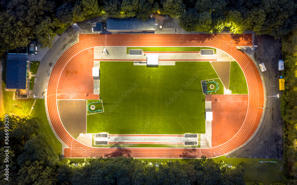 Aerial view of running track at night Stock Photo | Adobe Stock