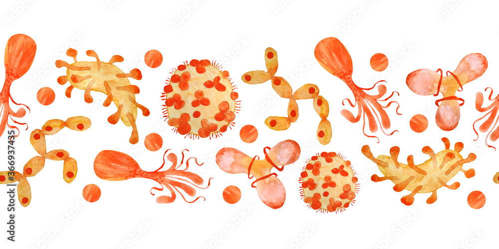 Hand drawn watercolor seamless horizontal border yellow orange red ...