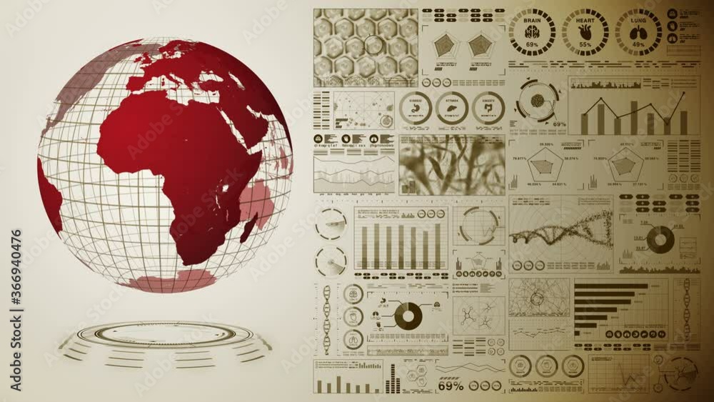 Pandemic of infection. Global earth with red dots of infection. Medical ...