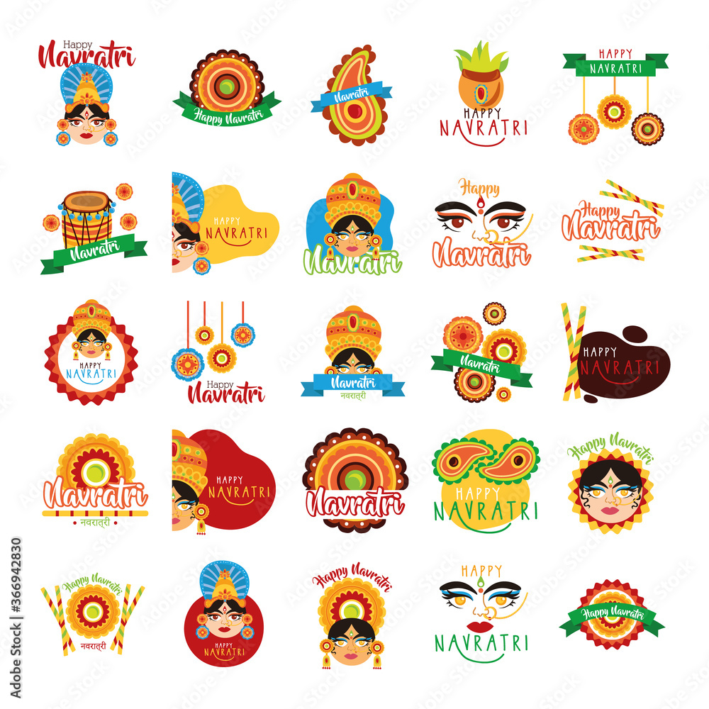 bundle of happy navratri celebration set icons Stock Vector | Adobe Stock