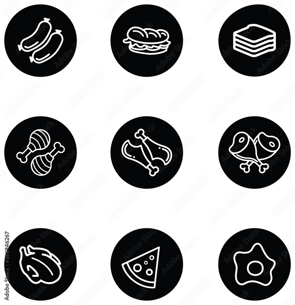 Collection of food icons with black background Stock Vector | Adobe Stock